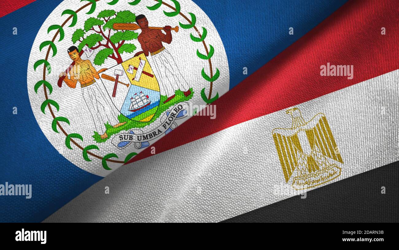 Belize and Egypt two flags textile cloth Stock Photo - Alamy