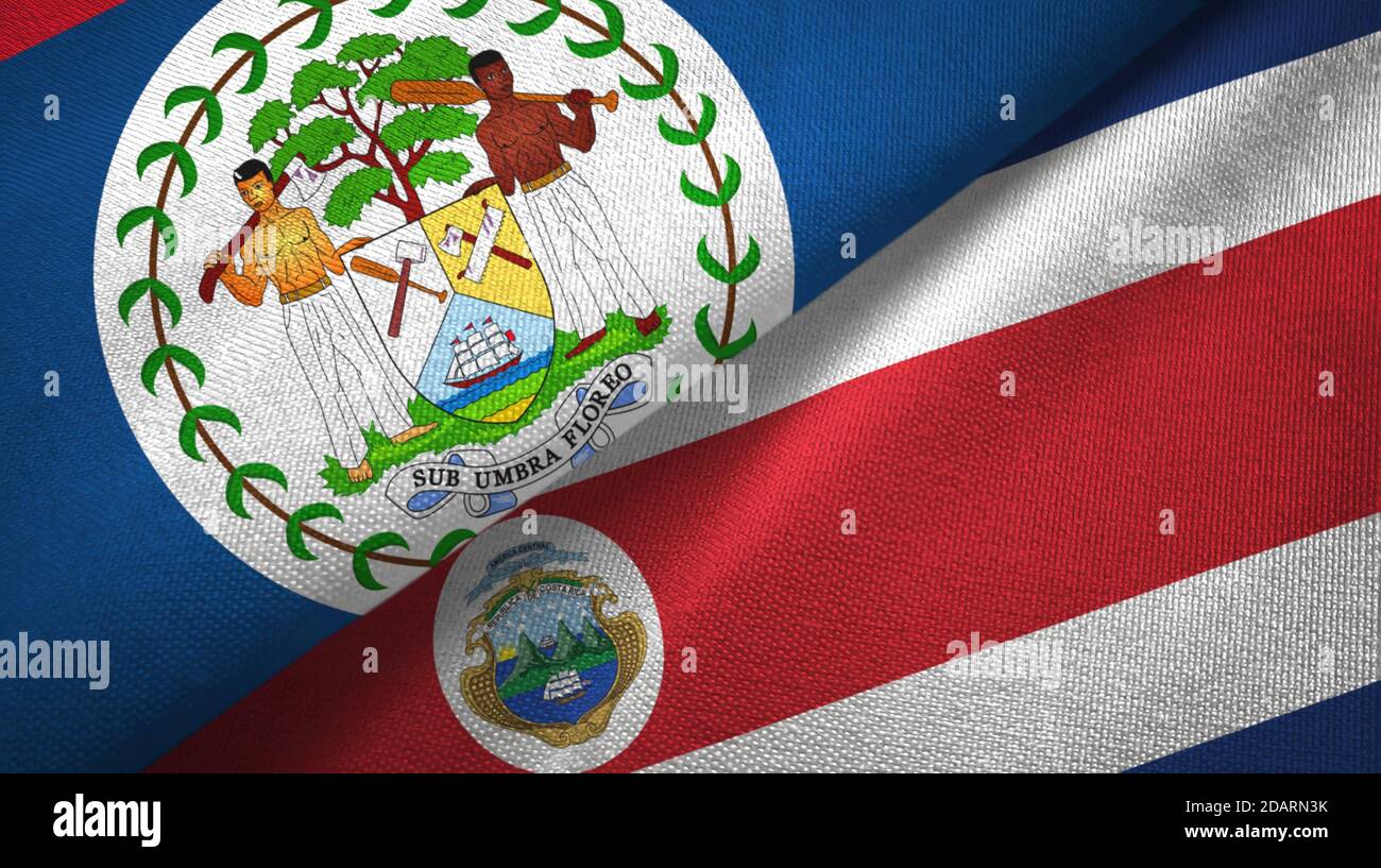 Belize and Costa Rica two flags textile cloth, fabric texture Stock ...