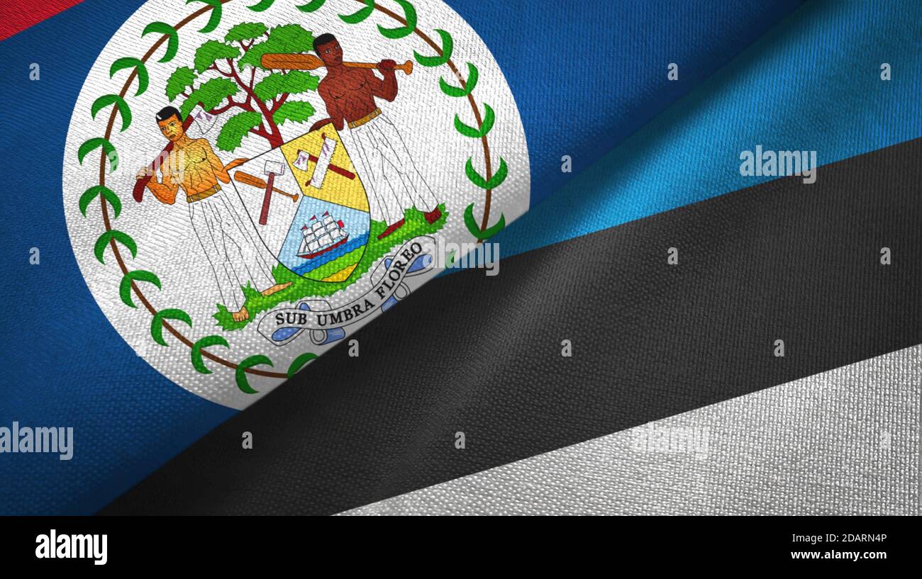 Belize and Estonia two flags textile cloth, fabric texture Stock Photo ...