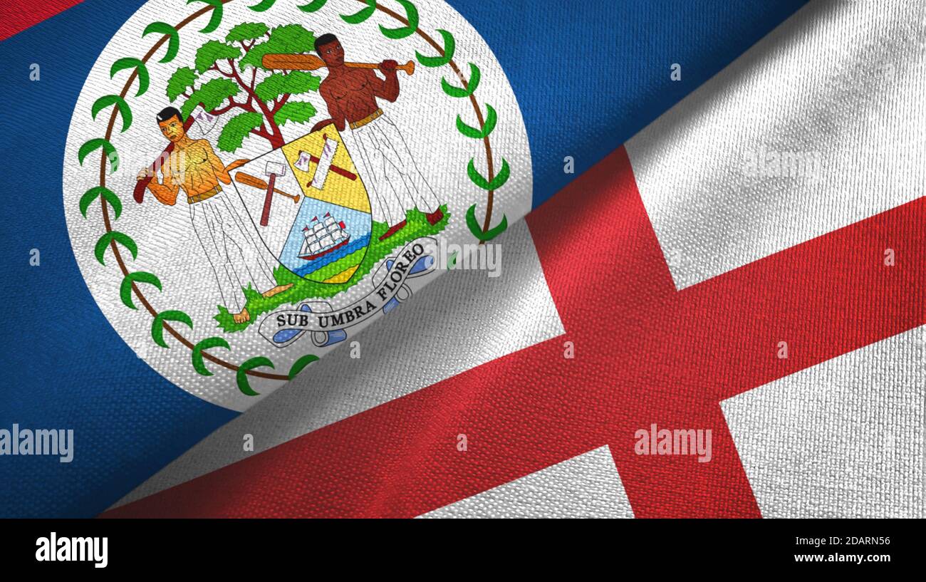 Belize and England two flags textile cloth, fabric texture Stock Photo ...