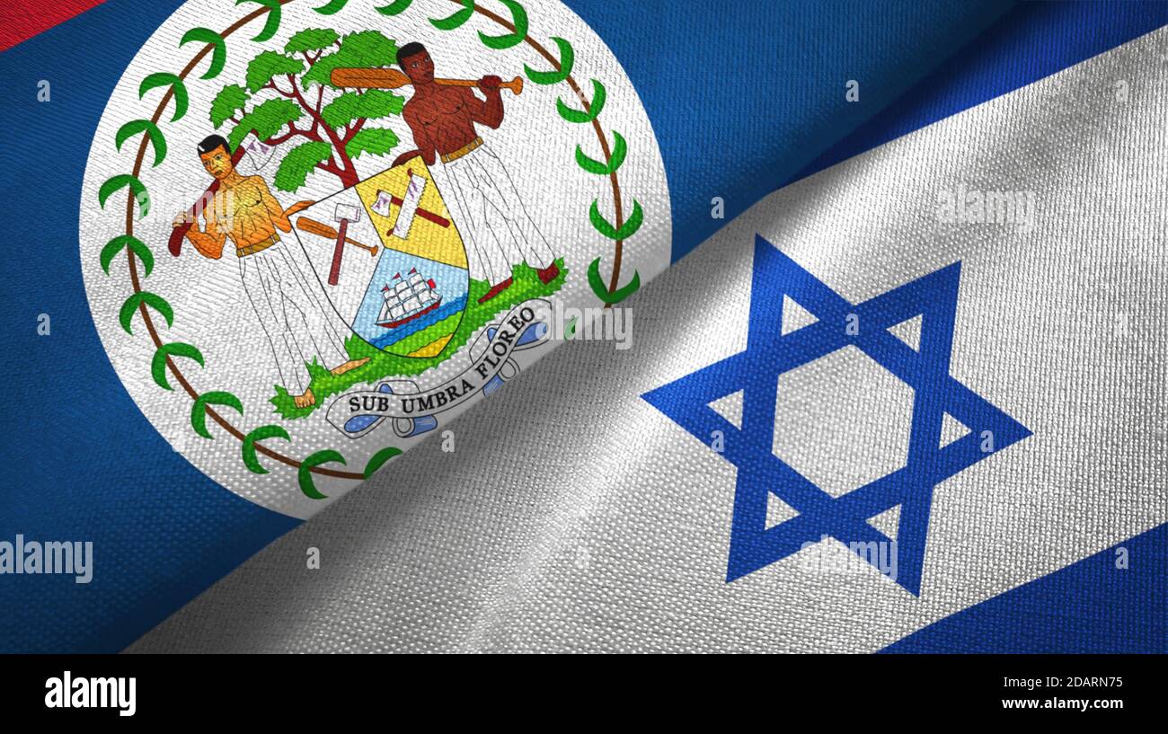 Belize and Israel two flags textile cloth, fabric texture Stock Photo ...