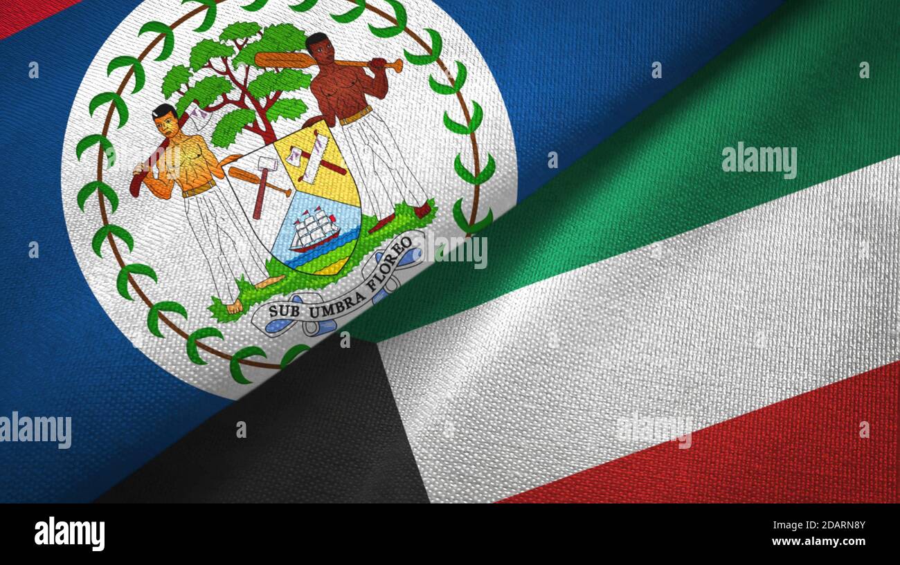 Belize and Kuwait two flags textile cloth, fabric texture Stock Photo ...