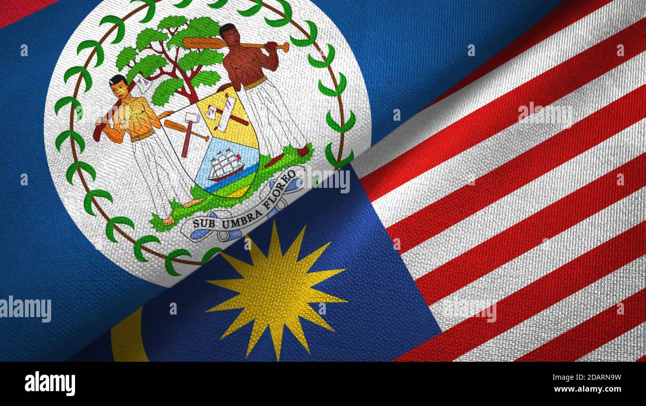 Belize and Malaysia two flags textile cloth, fabric texture Stock Photo ...