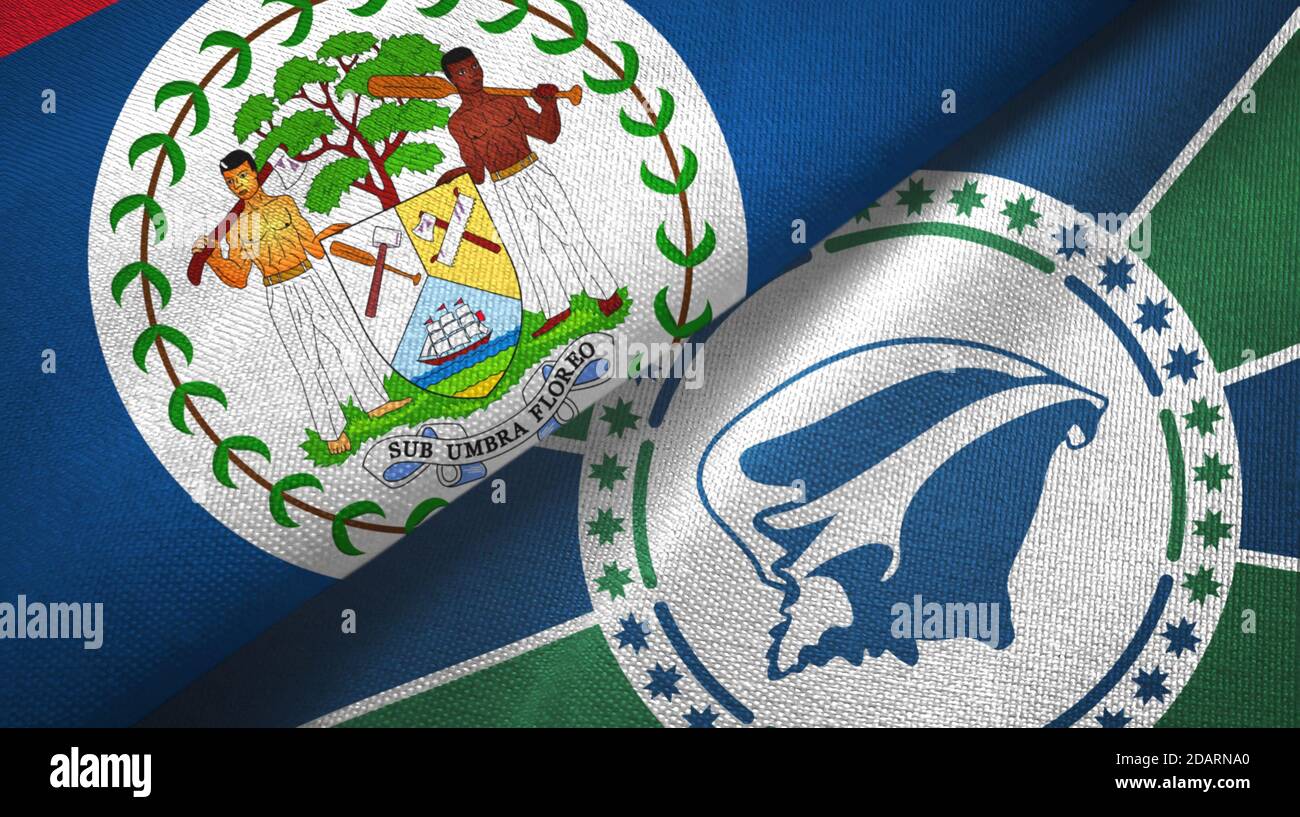Belize and Martinique two flags textile cloth, fabric texture Stock ...