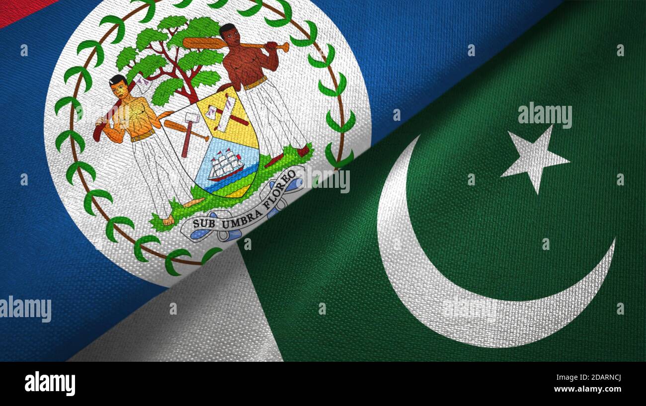 Belize and Pakistan two flags textile cloth, fabric texture Stock Photo ...