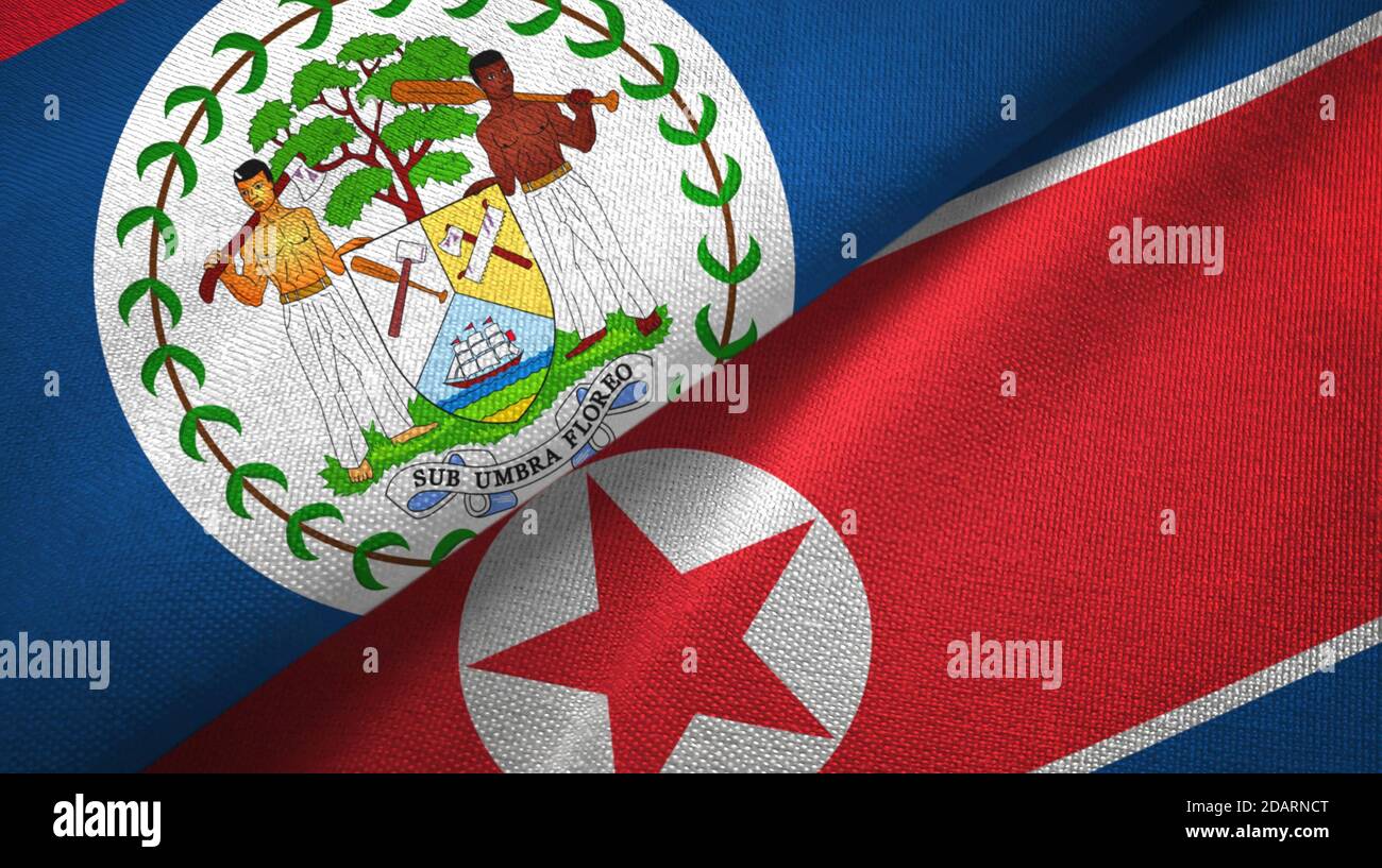Belize and North Korea two flags textile cloth, fabric texture Stock ...