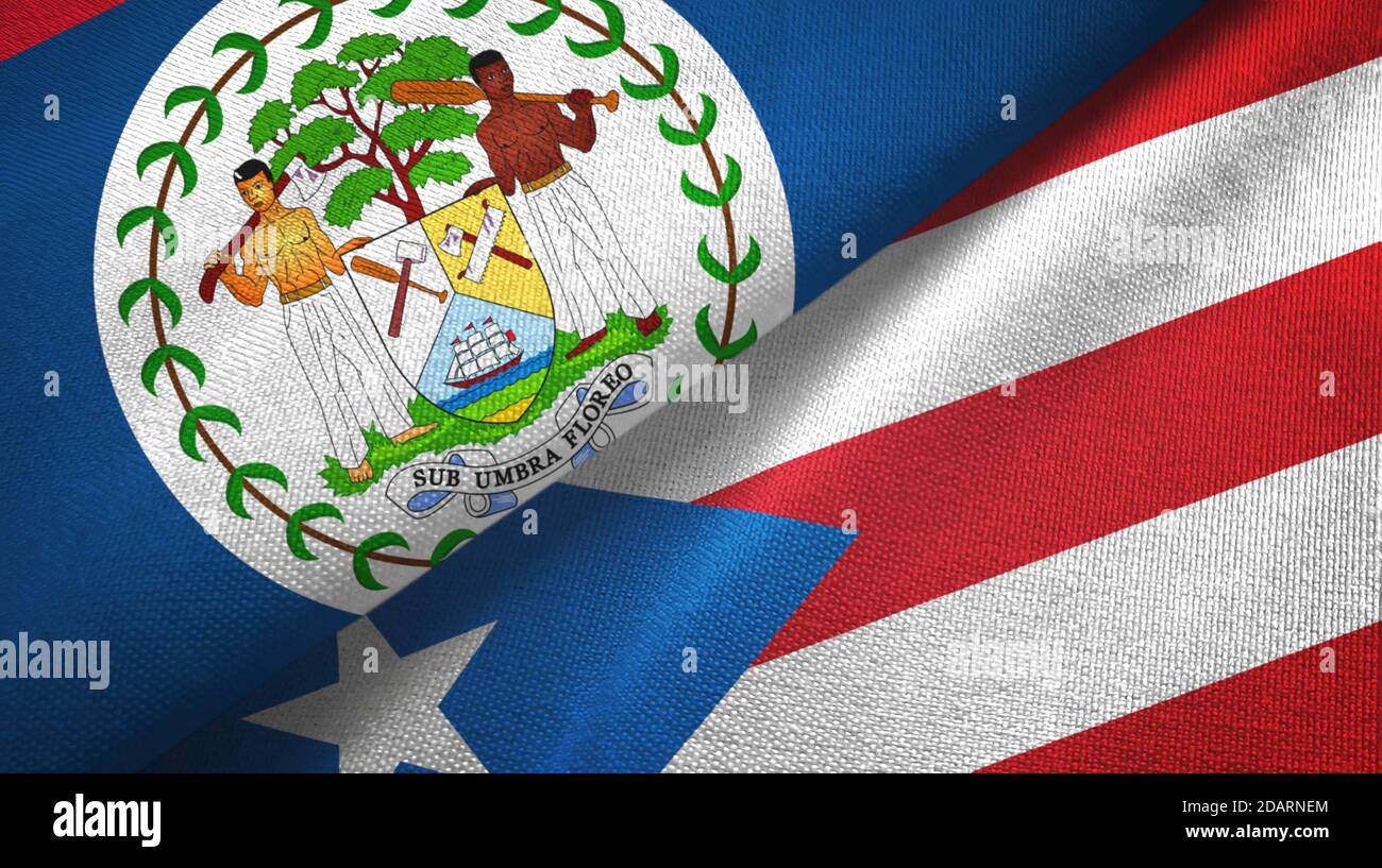 Belize and Puerto Rico two flags textile cloth, fabric texture Stock ...