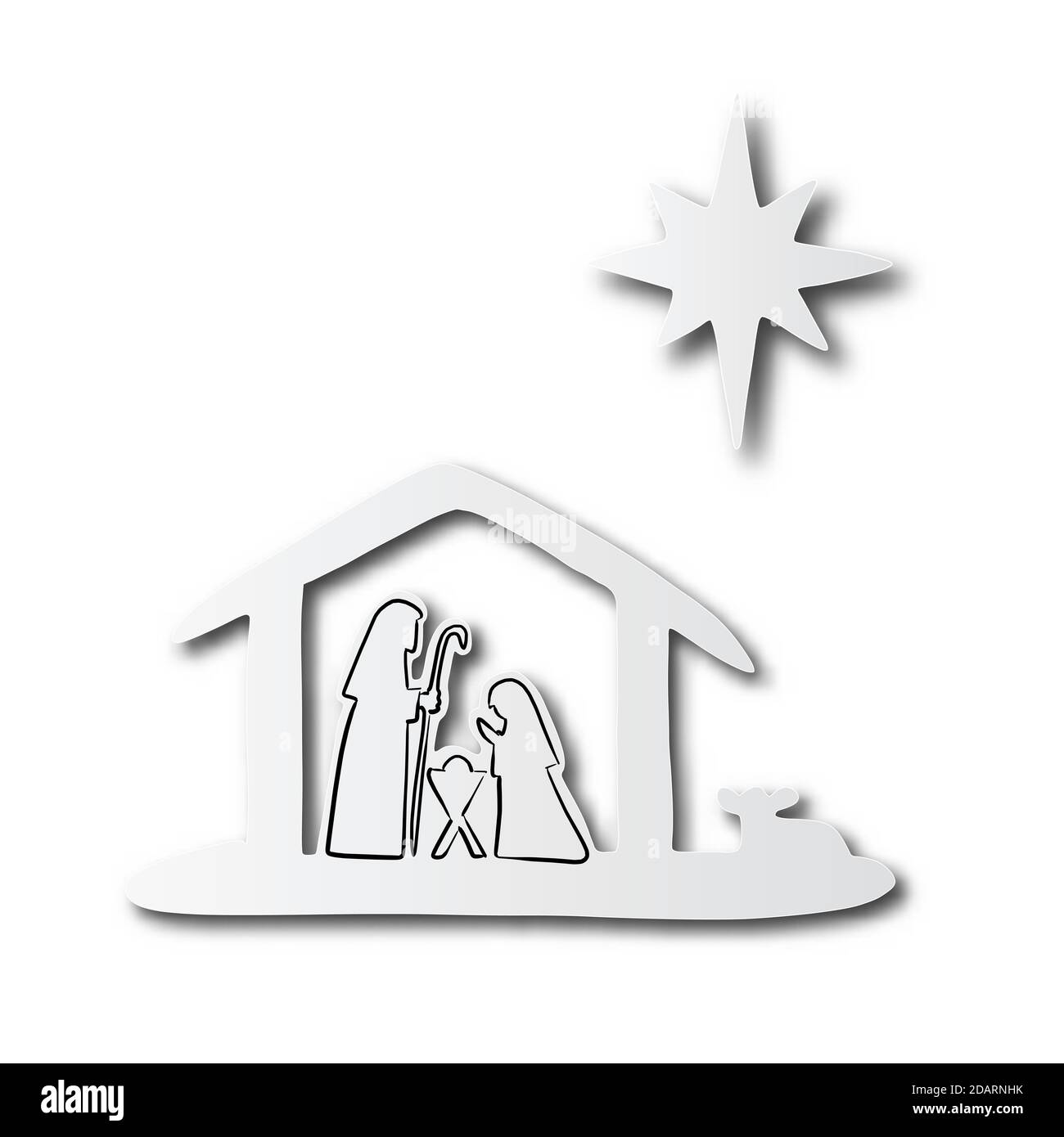 black line hand drawn of Christmas Christian Nativity Scene of baby ...
