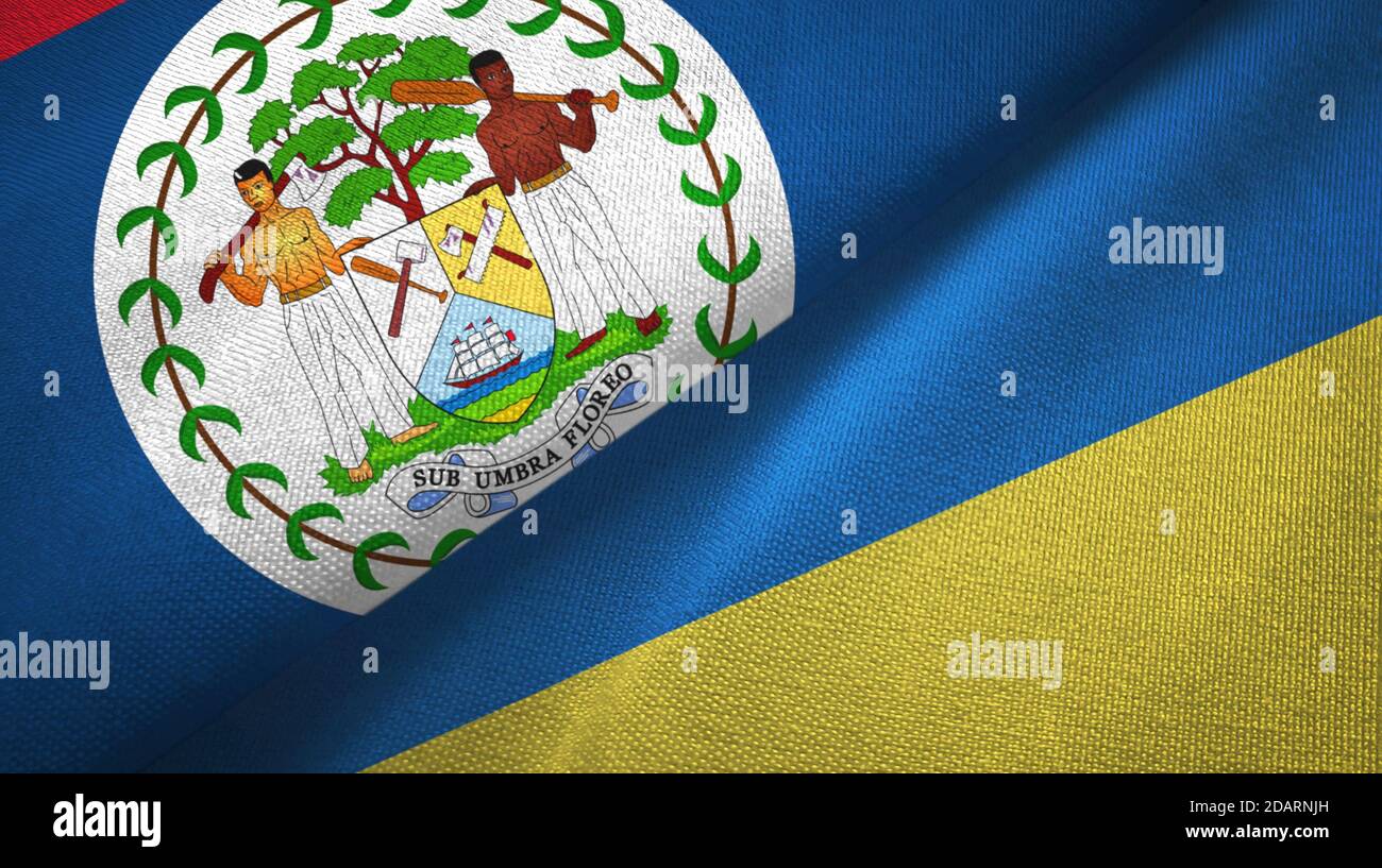 Belize and Ukraine two flags textile cloth, fabric texture Stock Photo ...