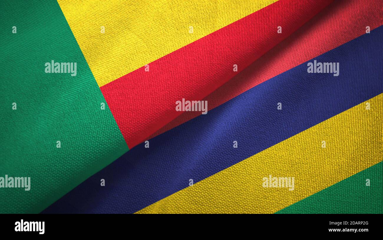 Benin and Mauritius two flags textile cloth, fabric texture Stock Photo ...