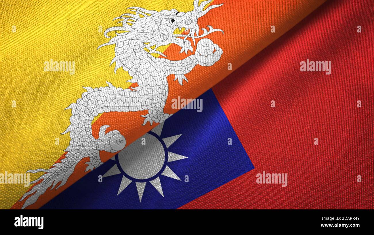 Bhutan and Taiwan two flags textile cloth, fabric texture Stock Photo ...