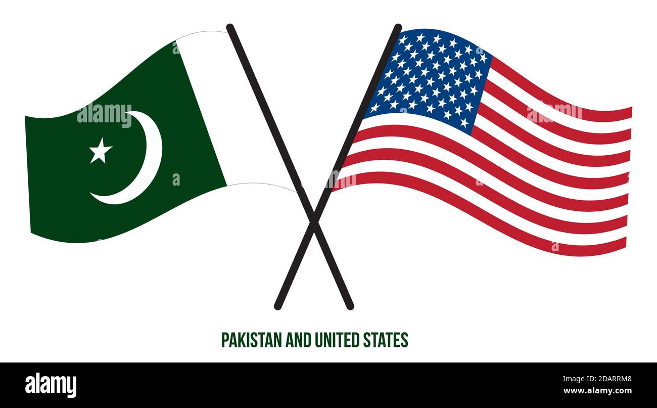 Pakistan and United States Flags Crossed And Waving Flat Style ...