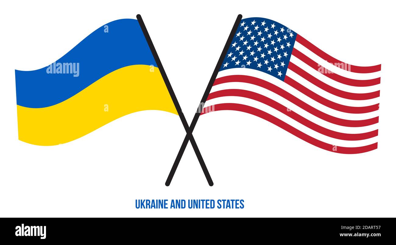 Ukraine and United States Flags Crossed And Waving Flat Style. Official ...