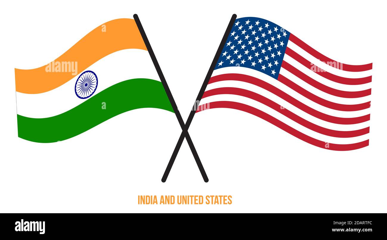 India and United States Flags Crossed And Waving Flat Style. Official ...