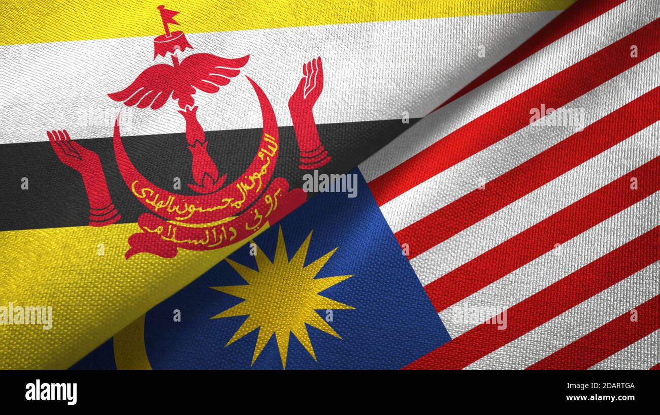 Brunei and Malaysia two flags textile cloth, fabric texture Stock Photo ...