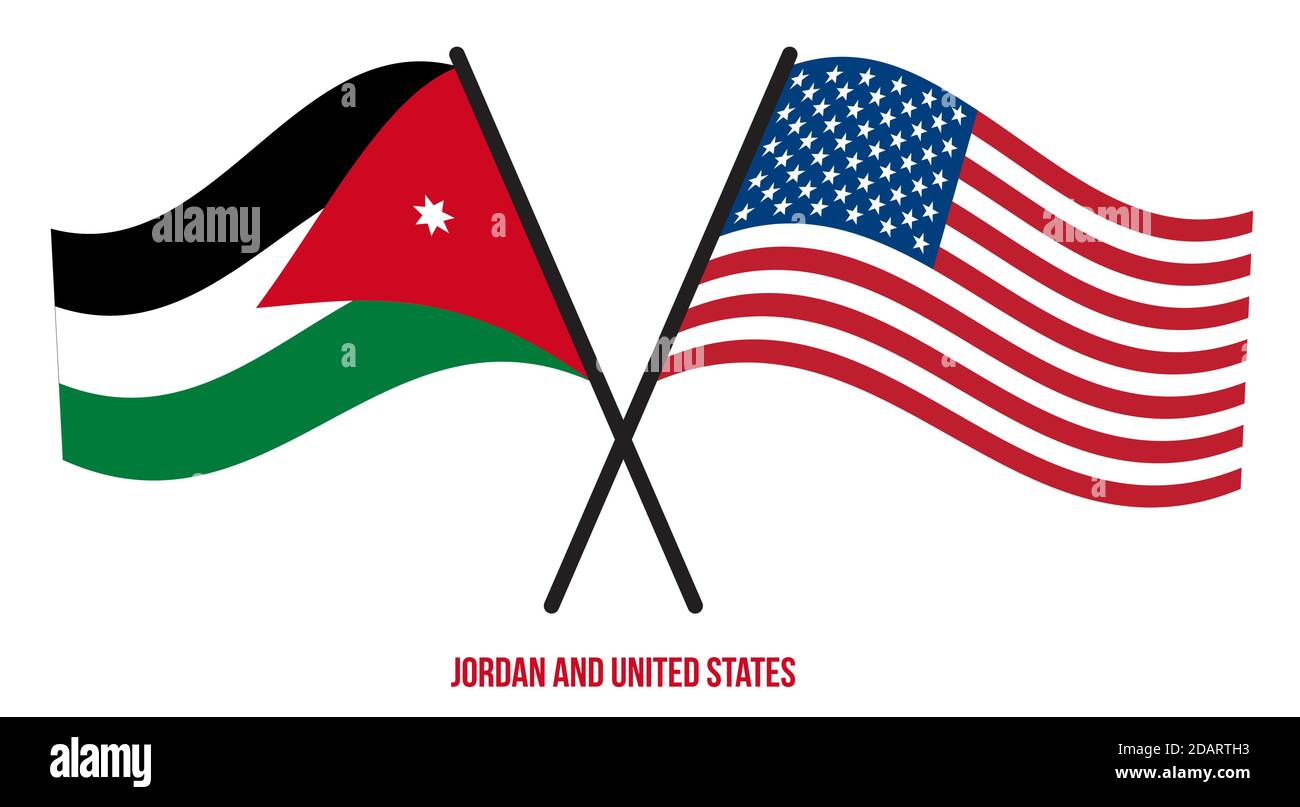 Jordan and United States Flags Crossed And Waving Flat Style. Official ...
