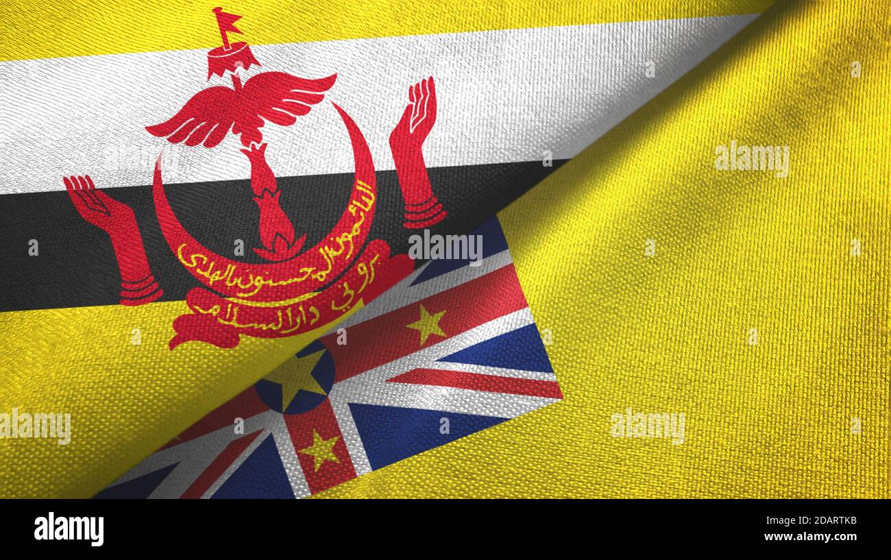 Brunei and Niue two flags textile cloth, fabric texture Stock Photo - Alamy