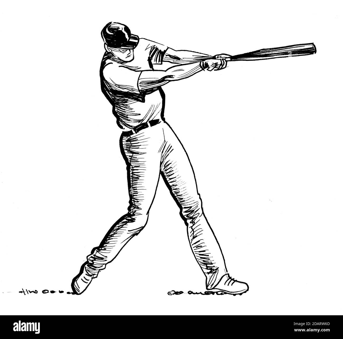 Baseball player. Ink black and white drawing Stock Photo - Alamy