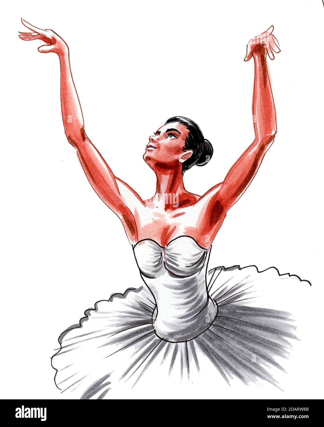 Dancing ballerina. Ink and watercolor drawing Stock Photo - Alamy