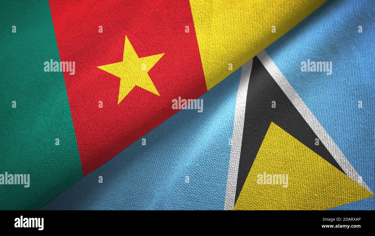 Cameroon and Saint Lucia two flags textile cloth, fabric texture Stock ...