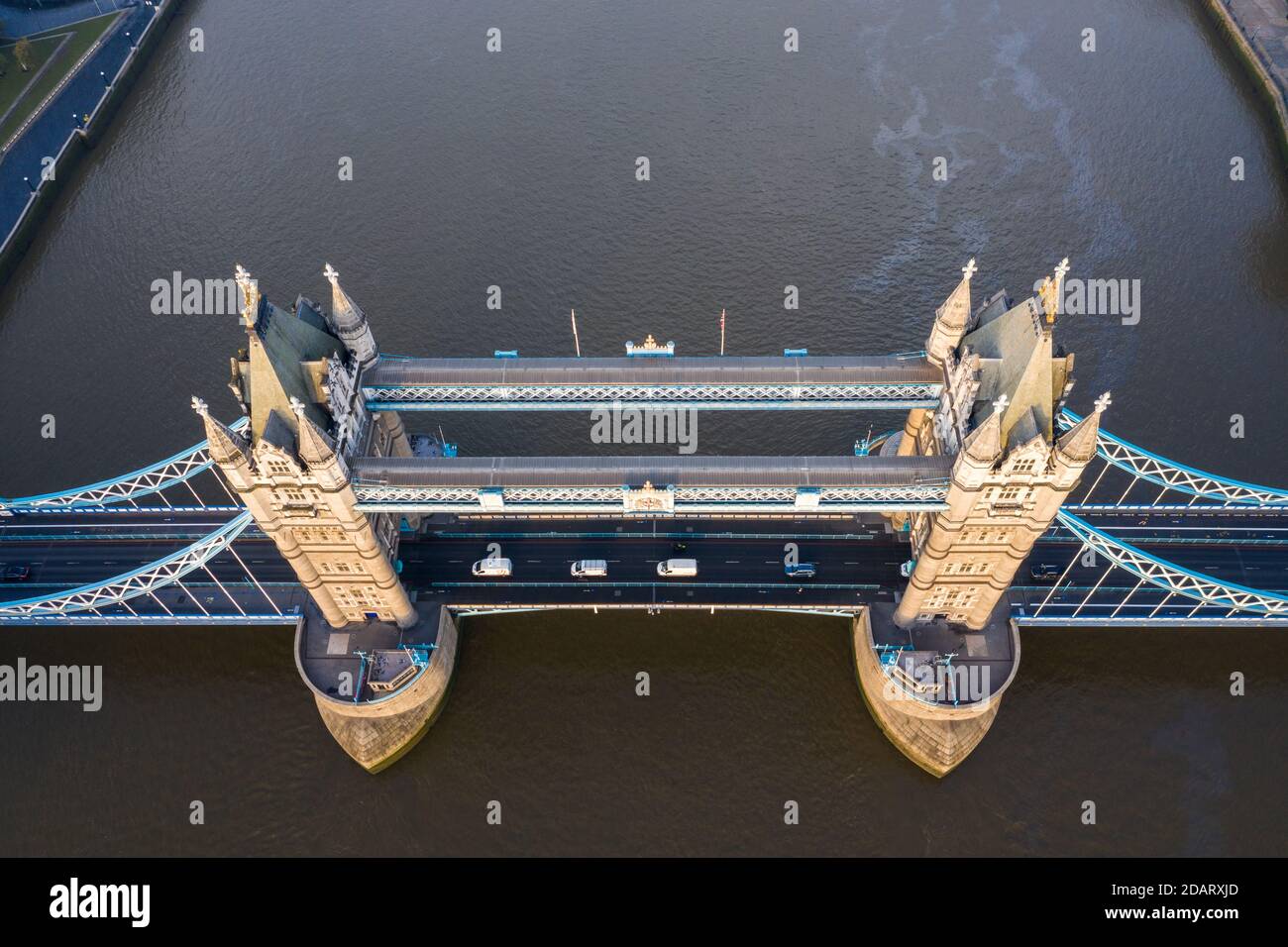 Aerial view of the Tower Bridge in London. One of London's most famous ...