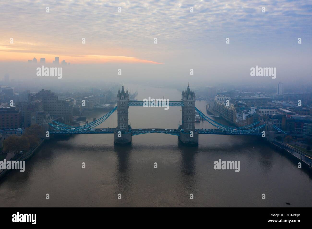 Aerial view of the Tower Bridge in London. One of London's most famous ...