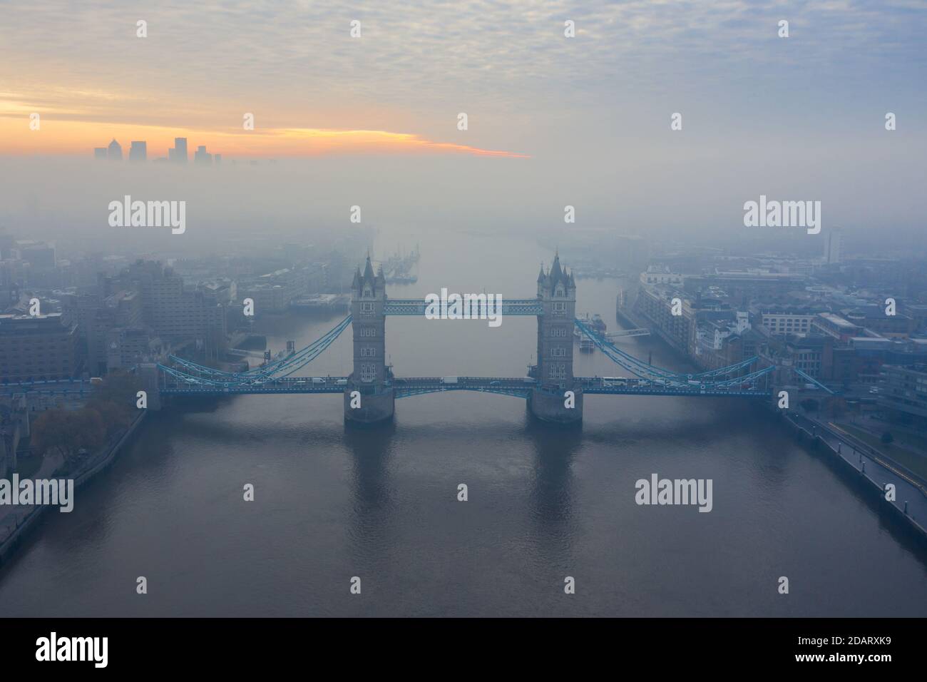 Aerial view of the Tower Bridge in London. One of London's most famous ...