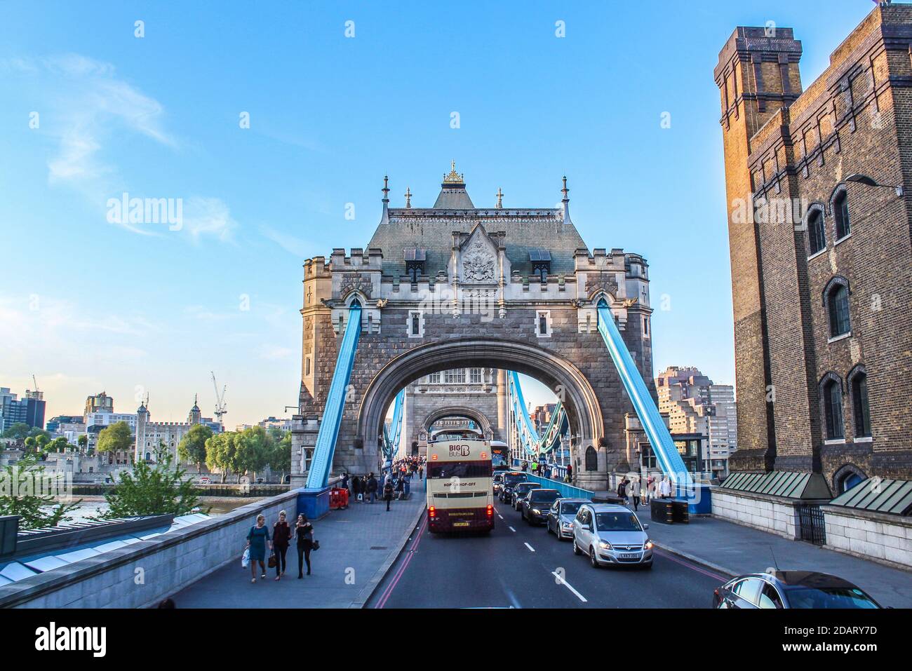 Street view of London iconic symbol, the Tower Bridge, known as the ...