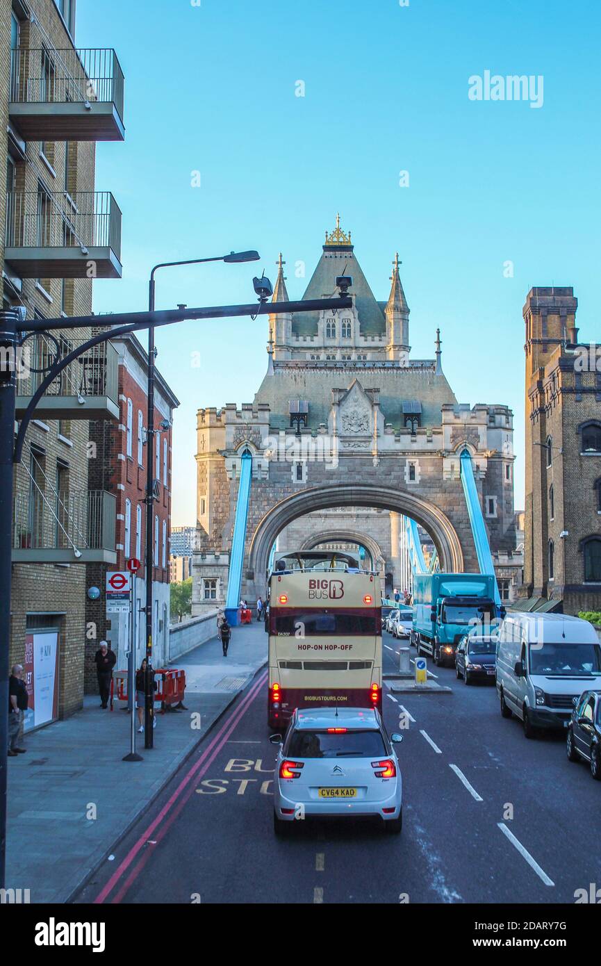 Street view of London iconic symbol, the Tower Bridge, known as the ...