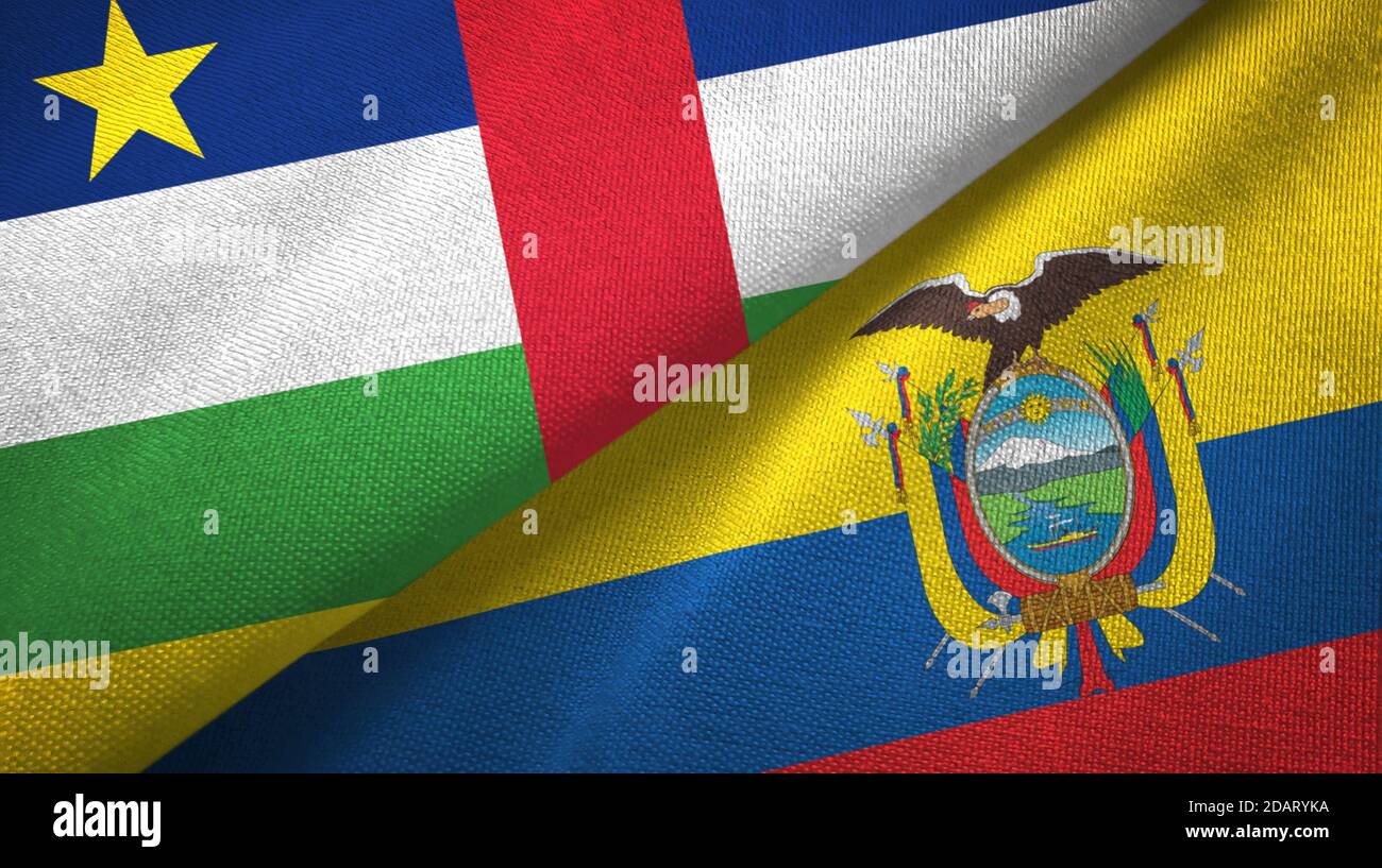 Central African Republic and Ecuador two flags textile cloth, fabric ...
