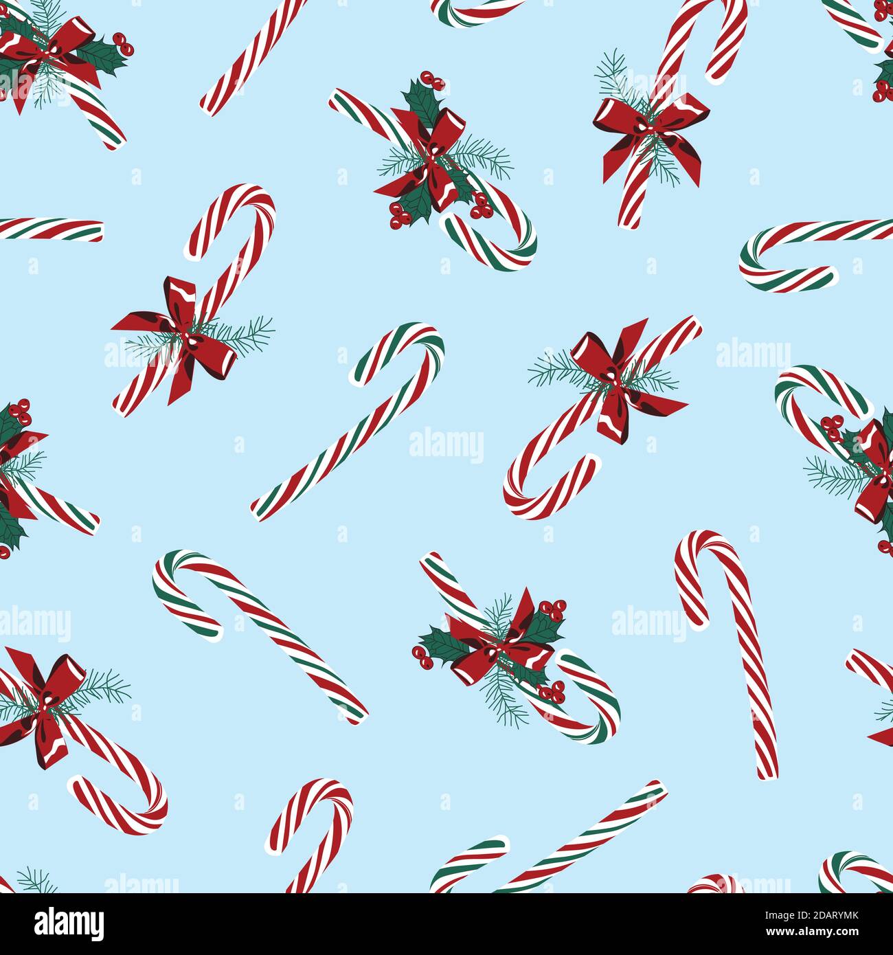 Vector blue candy cane decorated with ribbons seamless Christmas ...