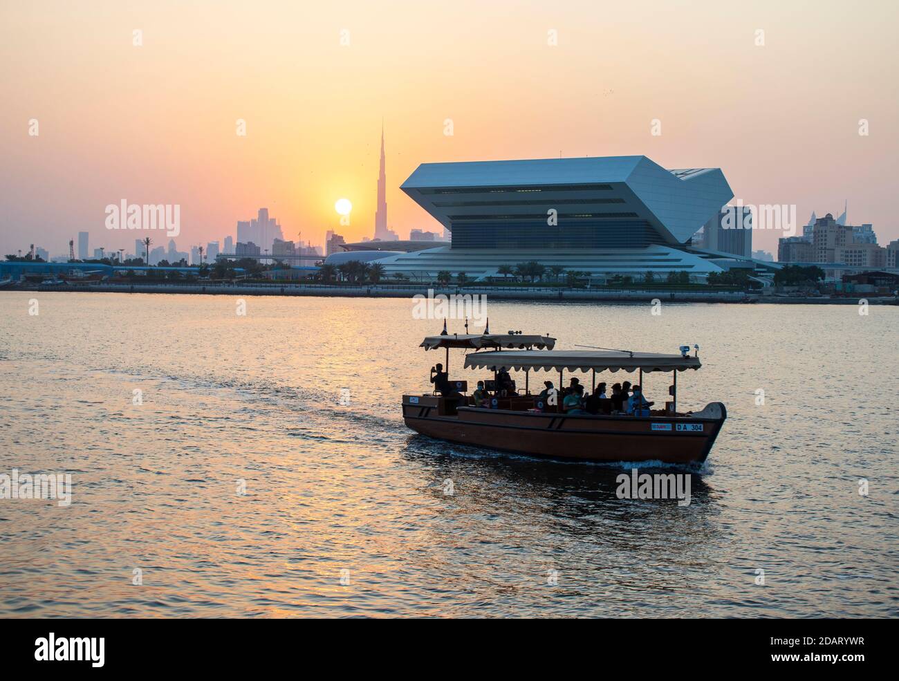 Sunset at Dubai Festival city. New building of Sheikh Muhammad Bin ...