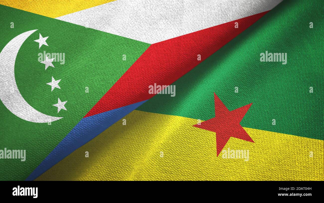 Comoros and French Guiana two flags textile cloth, fabric texture Stock ...