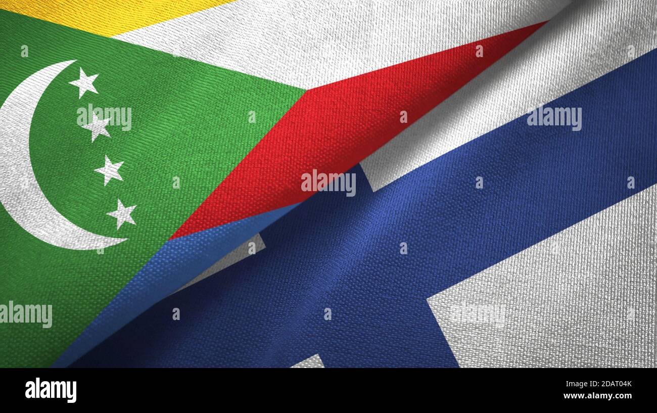 Comoros and Finland two flags textile cloth, fabric texture Stock Photo ...