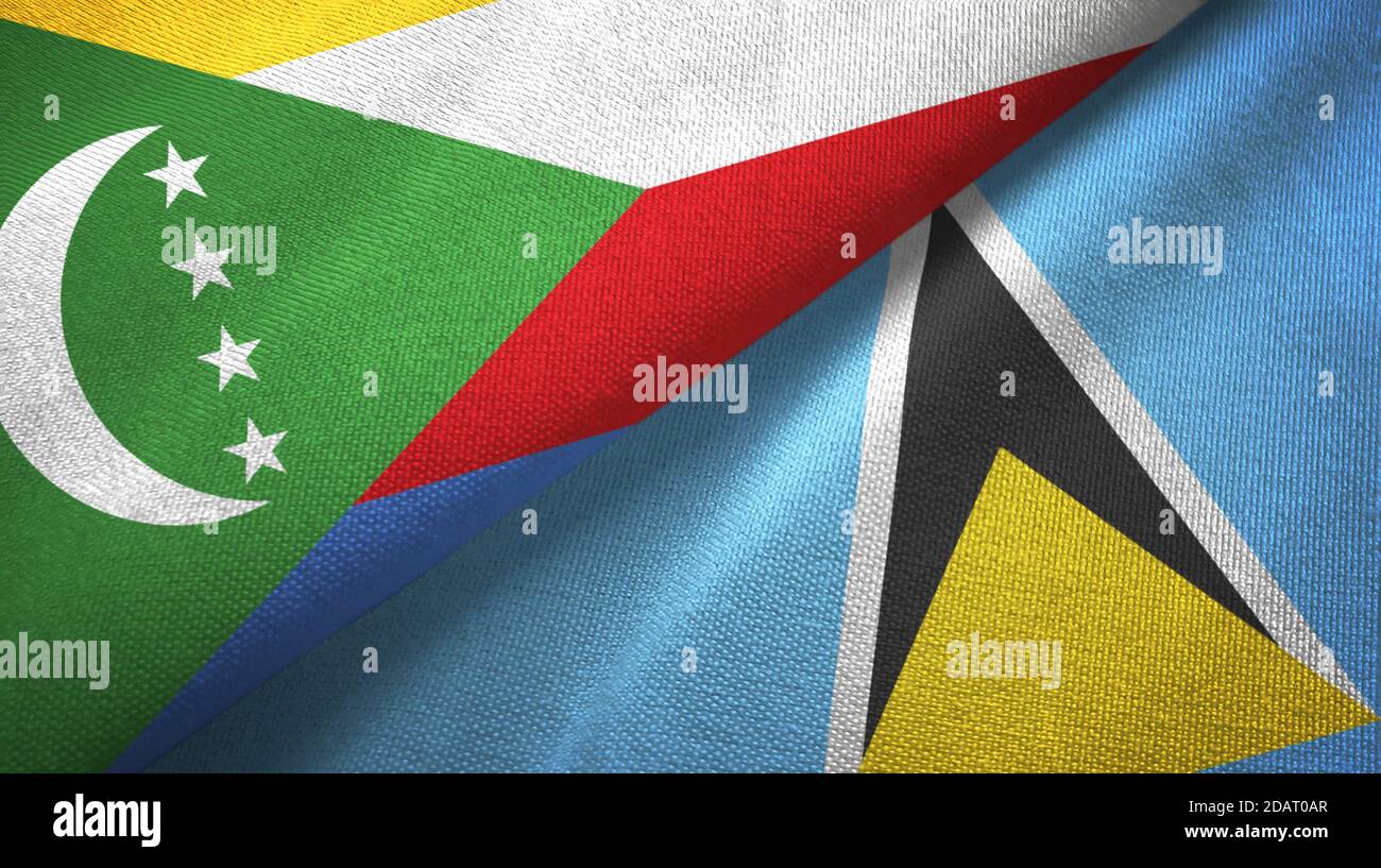 Comoros and Saint Lucia two flags textile cloth, fabric texture Stock ...
