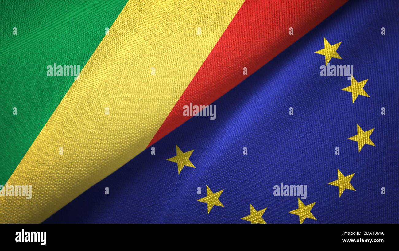Congo and European Union two flags textile cloth, fabric texture Stock ...