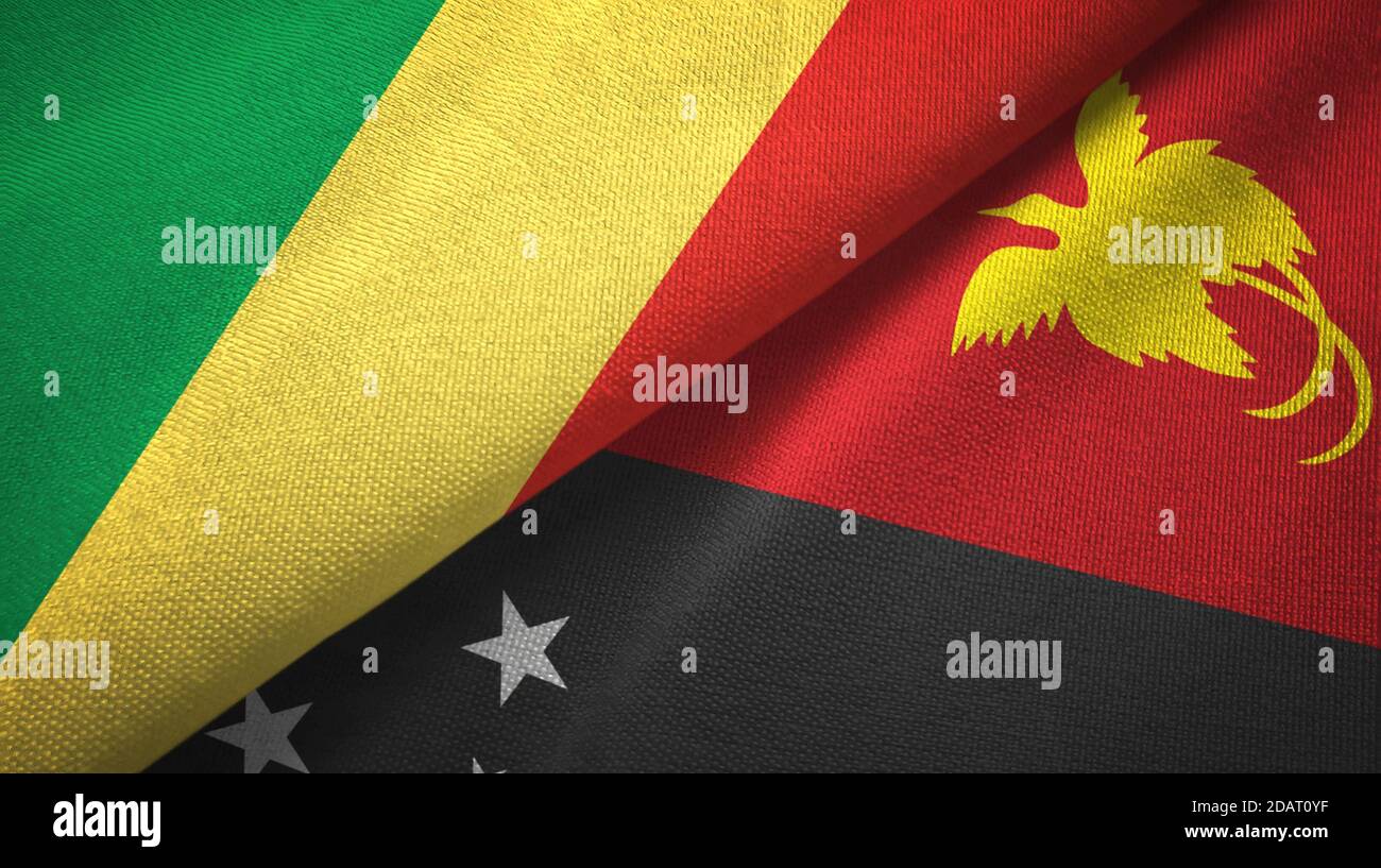 Congo and Papua New Guinea two flags textile cloth, fabric texture ...