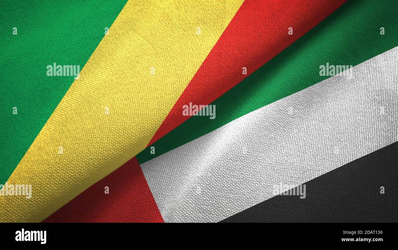 Congo and United Arab Emirates two flags textile cloth, fabric texture ...