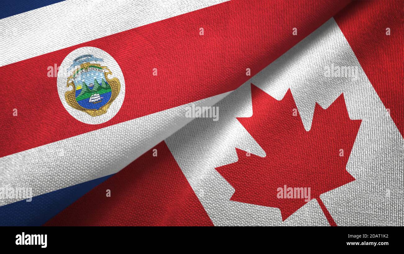 Costa Rica and Canada two flags textile cloth, fabric texture Stock ...