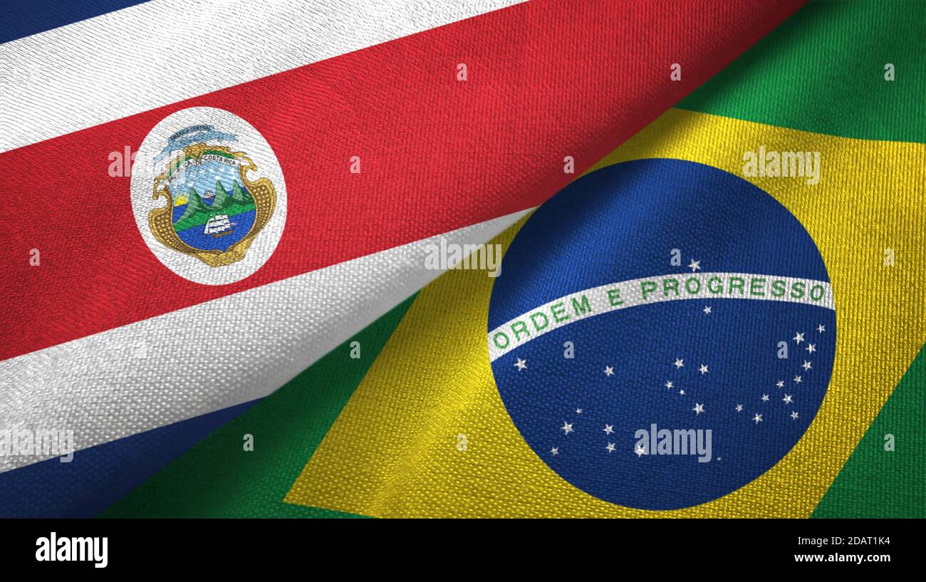 Costa Rica and Brazil two flags textile cloth, fabric texture Stock ...