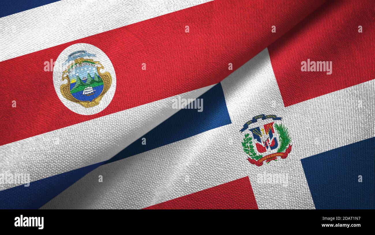 Costa Rica and Dominican Republic two flags textile cloth, fabric ...
