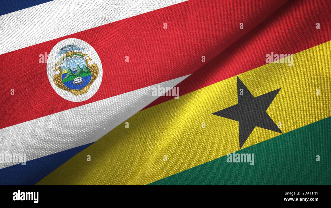 Costa Rica and Ghana two flags textile cloth, fabric texture Stock ...
