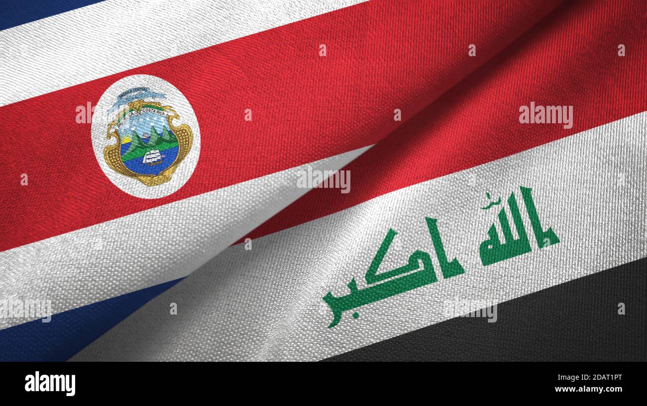 Costa Rica and Iraq two flags textile cloth Stock Photo - Alamy