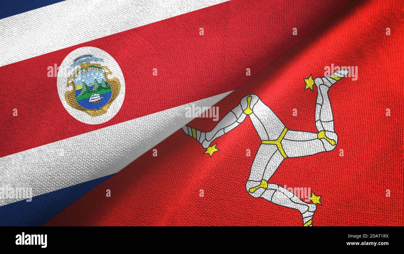 Costa Rica and Isle of Mann two flags textile cloth, fabric texture ...