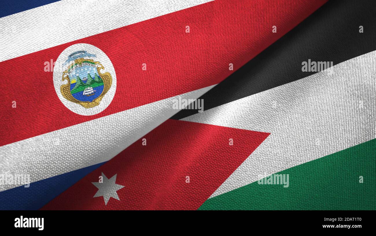 Costa Rica and Jordan two flags textile cloth, fabric texture Stock ...