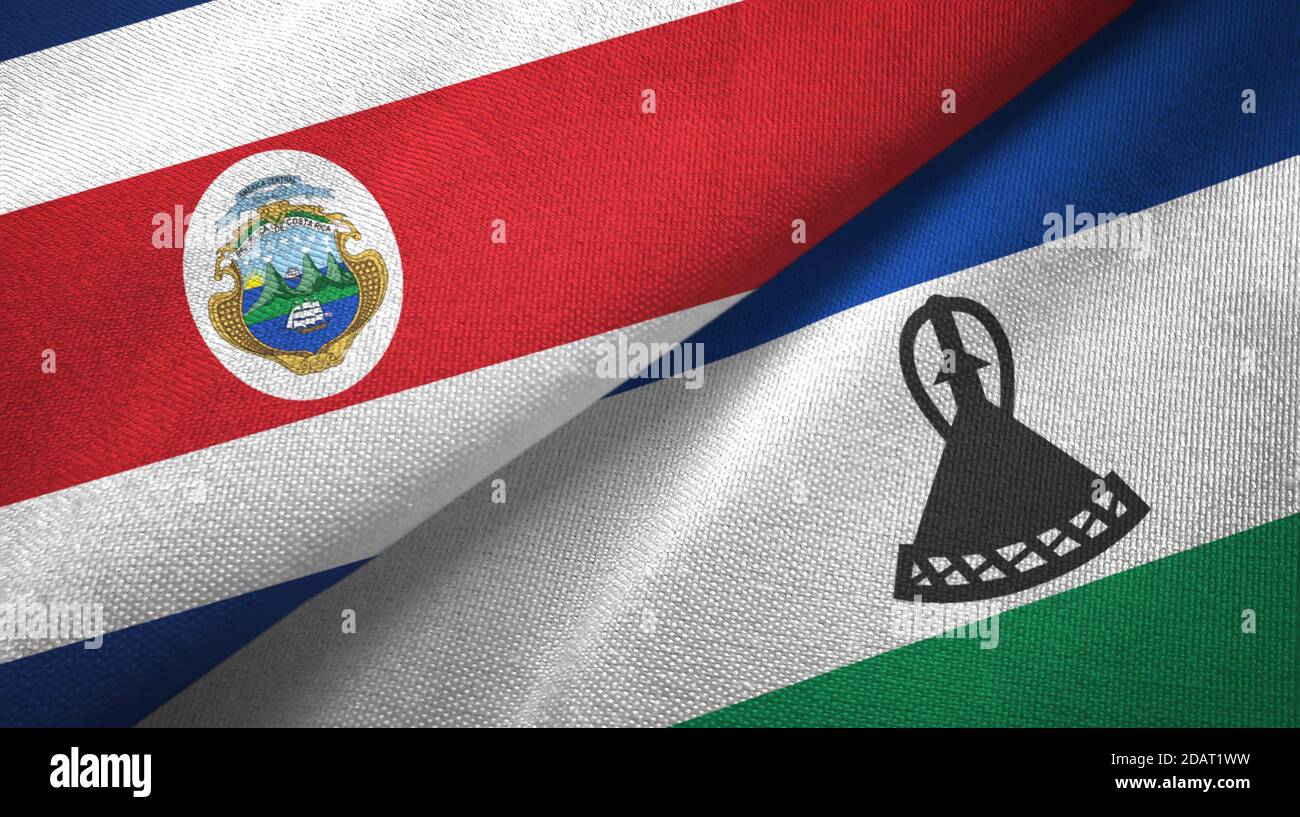 Costa Rica and Lesotho two flags textile cloth, fabric texture Stock ...
