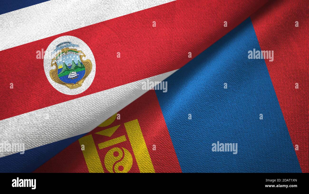 Costa Rica and Mongolia two flags textile cloth, fabric texture Stock ...