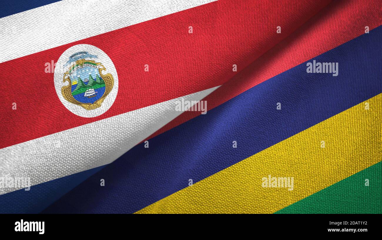 Costa Rica and Mauritius two flags textile cloth, fabric texture Stock ...