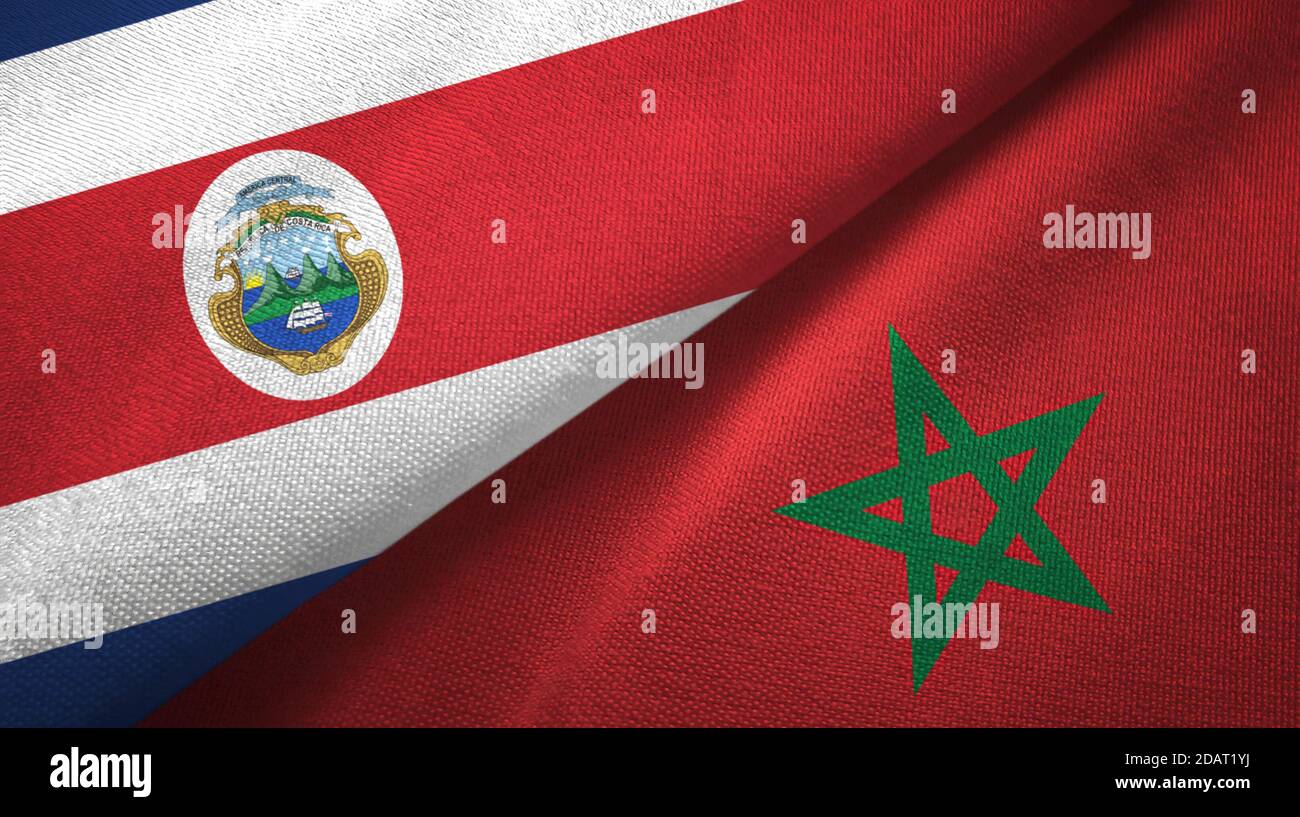 Costa Rica and Morocco two flags textile cloth, fabric texture Stock ...