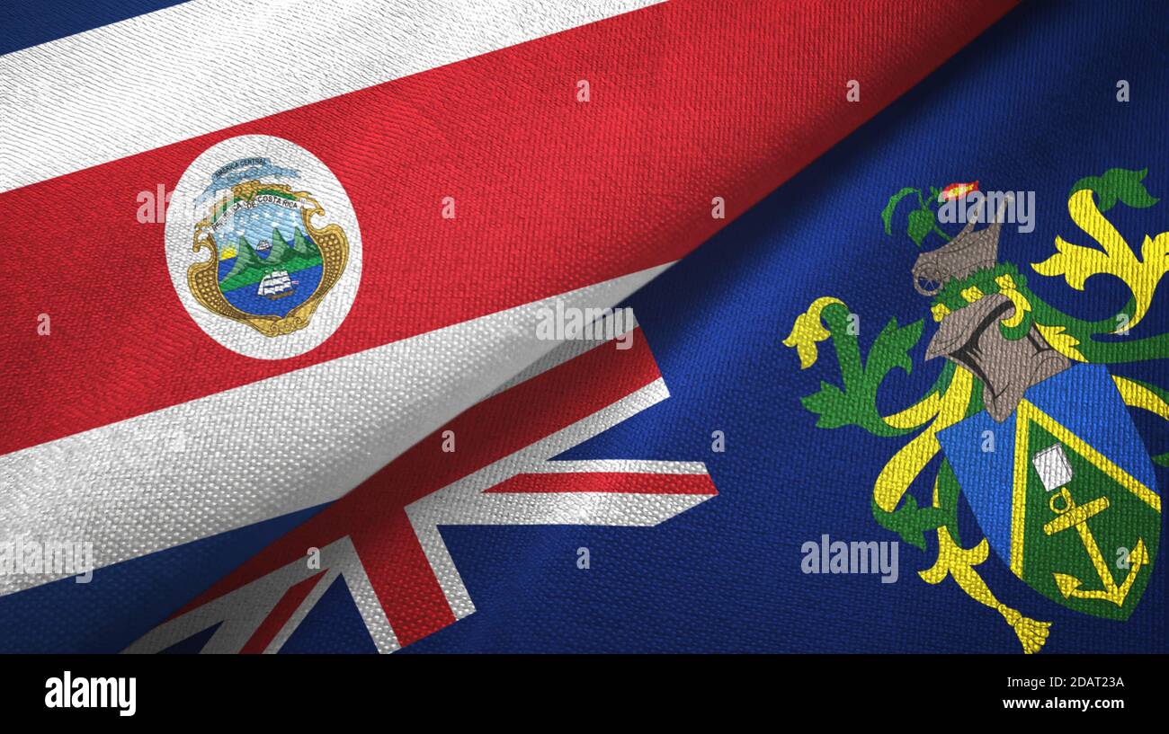Costa Rica and Pitcairn Islands two flags textile cloth, fabric texture ...